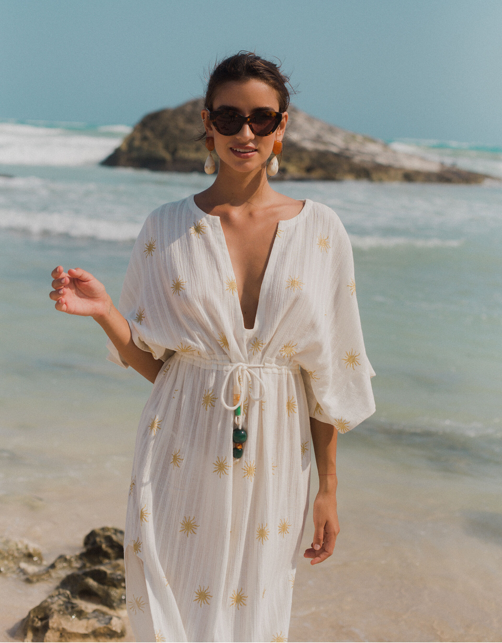 Sundress Addy Sun Print Kaftan White
