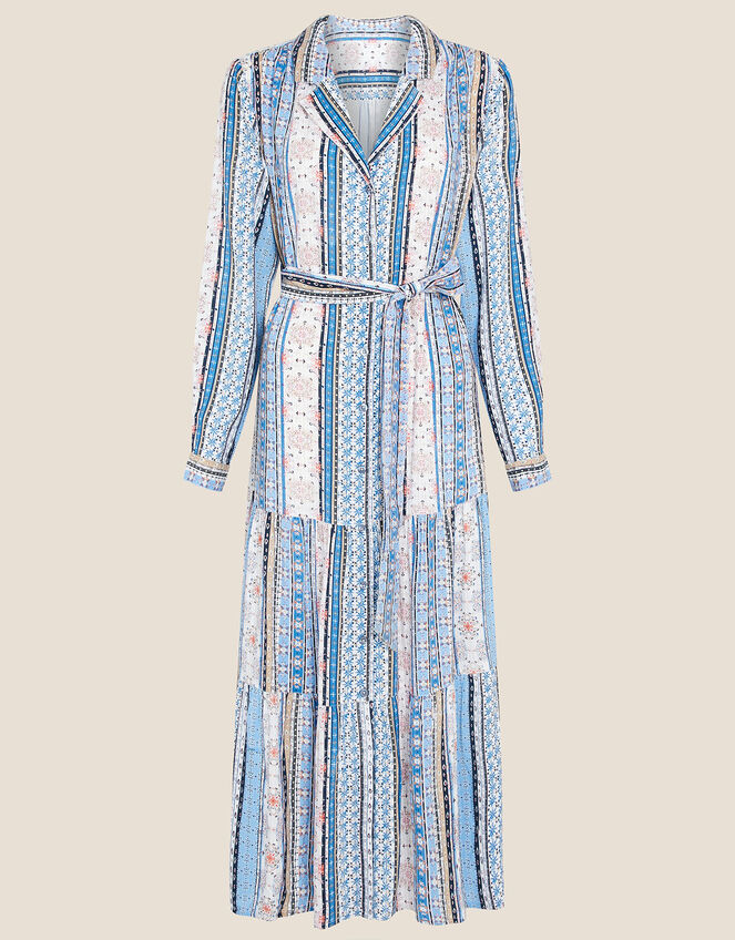 Patch Print Stripe Shirt Dress Blue
