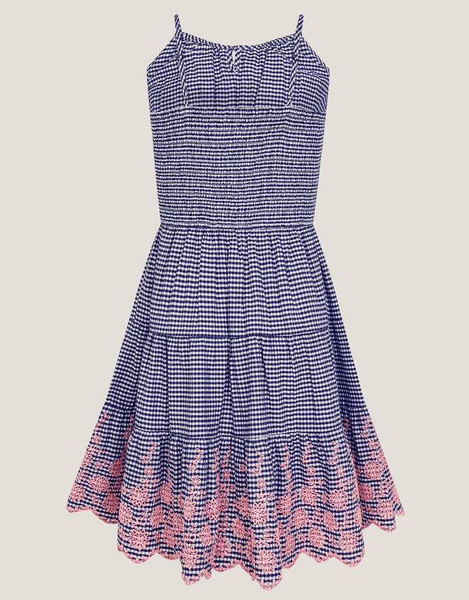 Embroidered Gingham Sun Dress Blue | Girls' Beach & Swimwear | Monsoon UK.