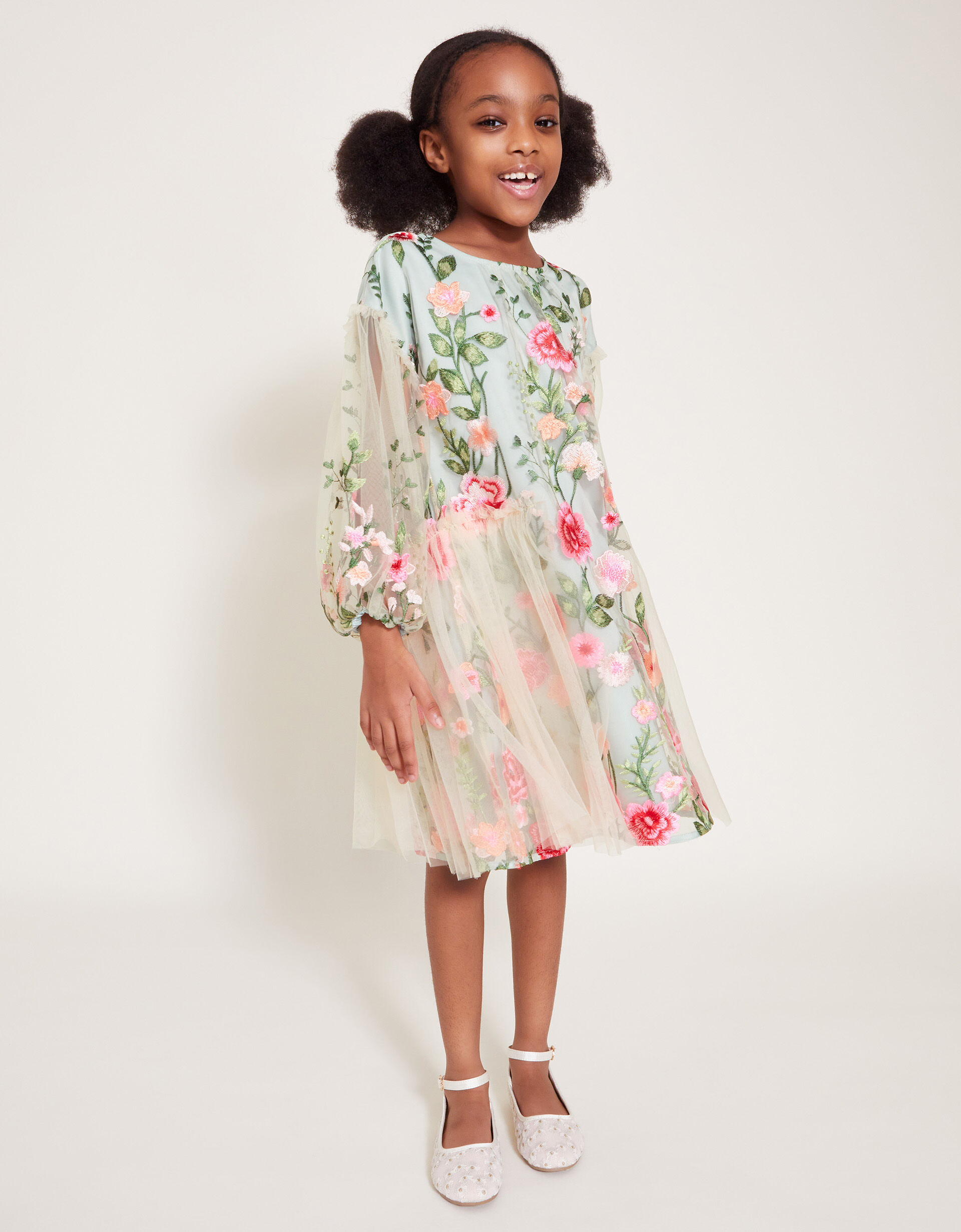 Heather Long Sleeve Floral Embroidered Dress Multi
