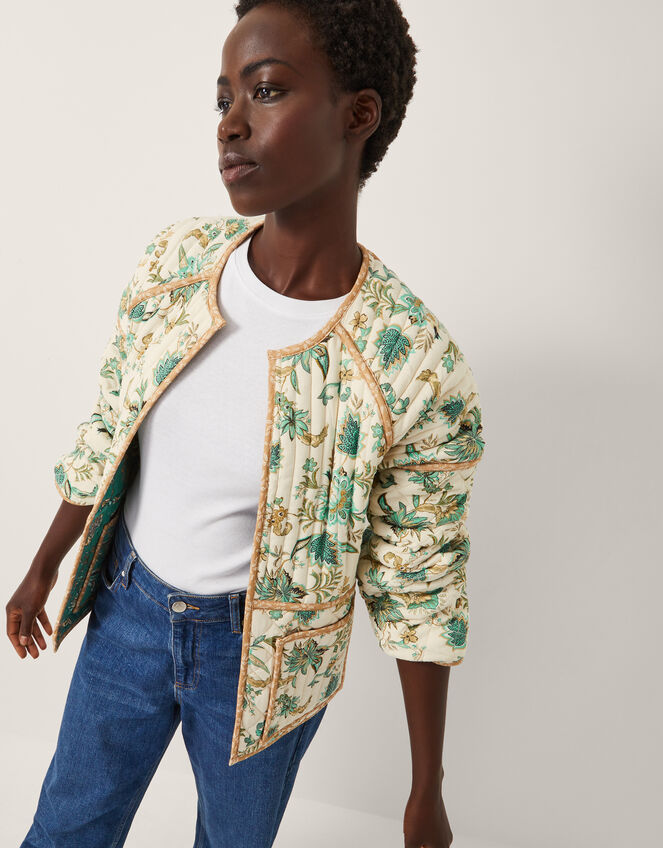Saoirse Reversible Floral Quilted Jacket Ivory | Women's Jackets ...