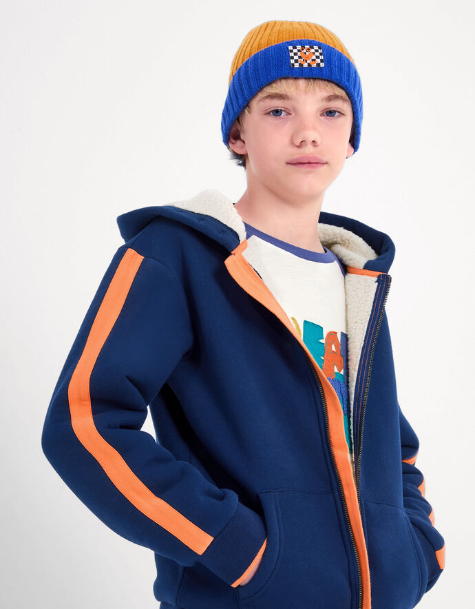 Borg Lined Zip Hoodie Blue | Boys' Jumpers & Cardigans | Monsoon UK.
