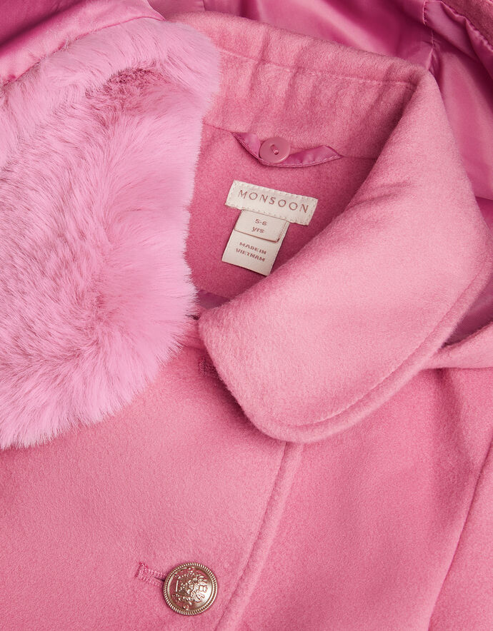 Natalia Faux Fur Collar Double-Breasted Coat Pink