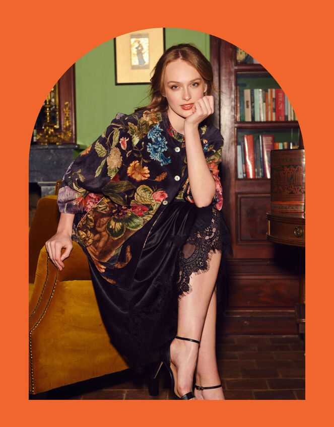 One Hundred Stars Primula Print Velvet Jacket