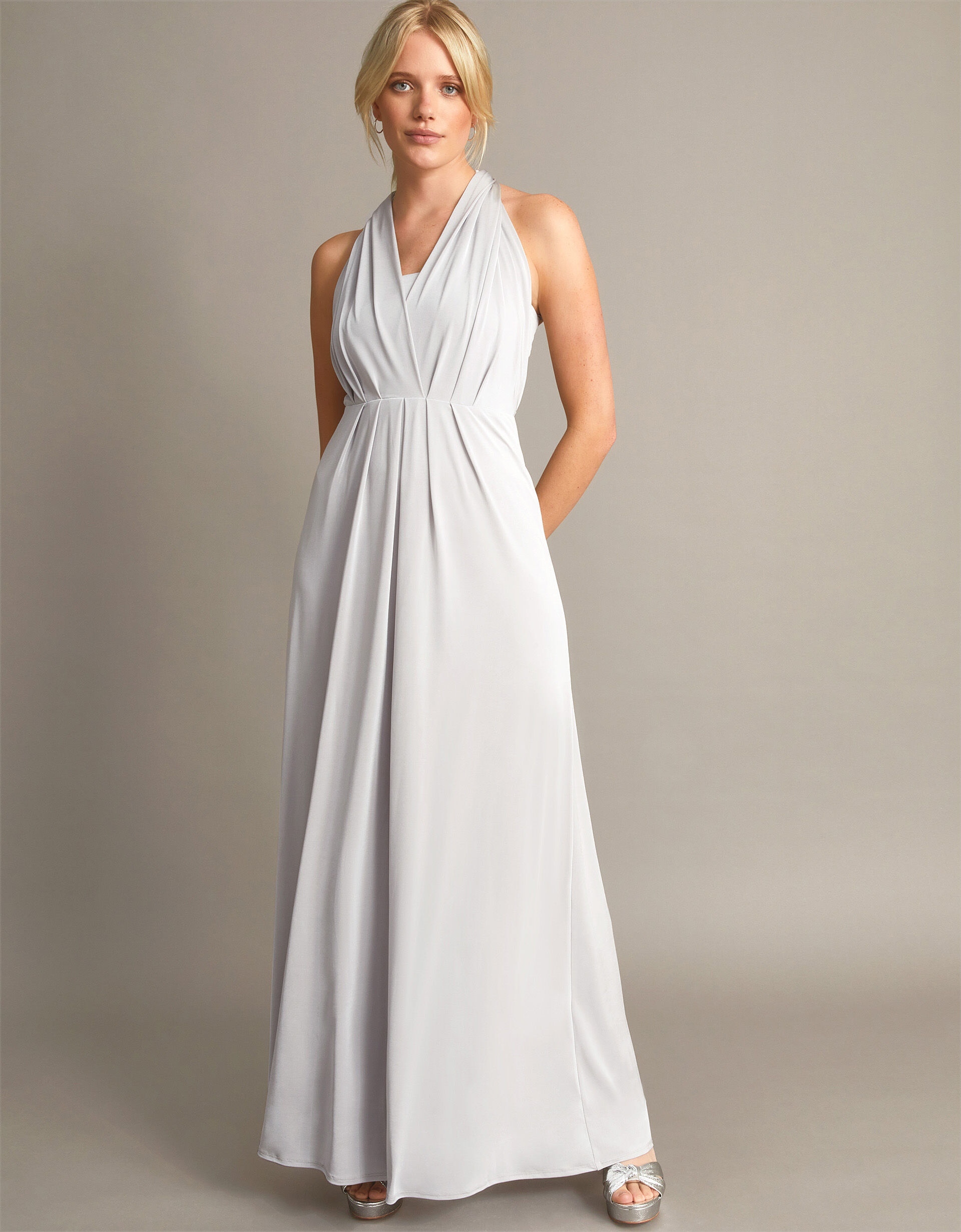 Thea Twist Me Tie Me Maxi Dress Silver