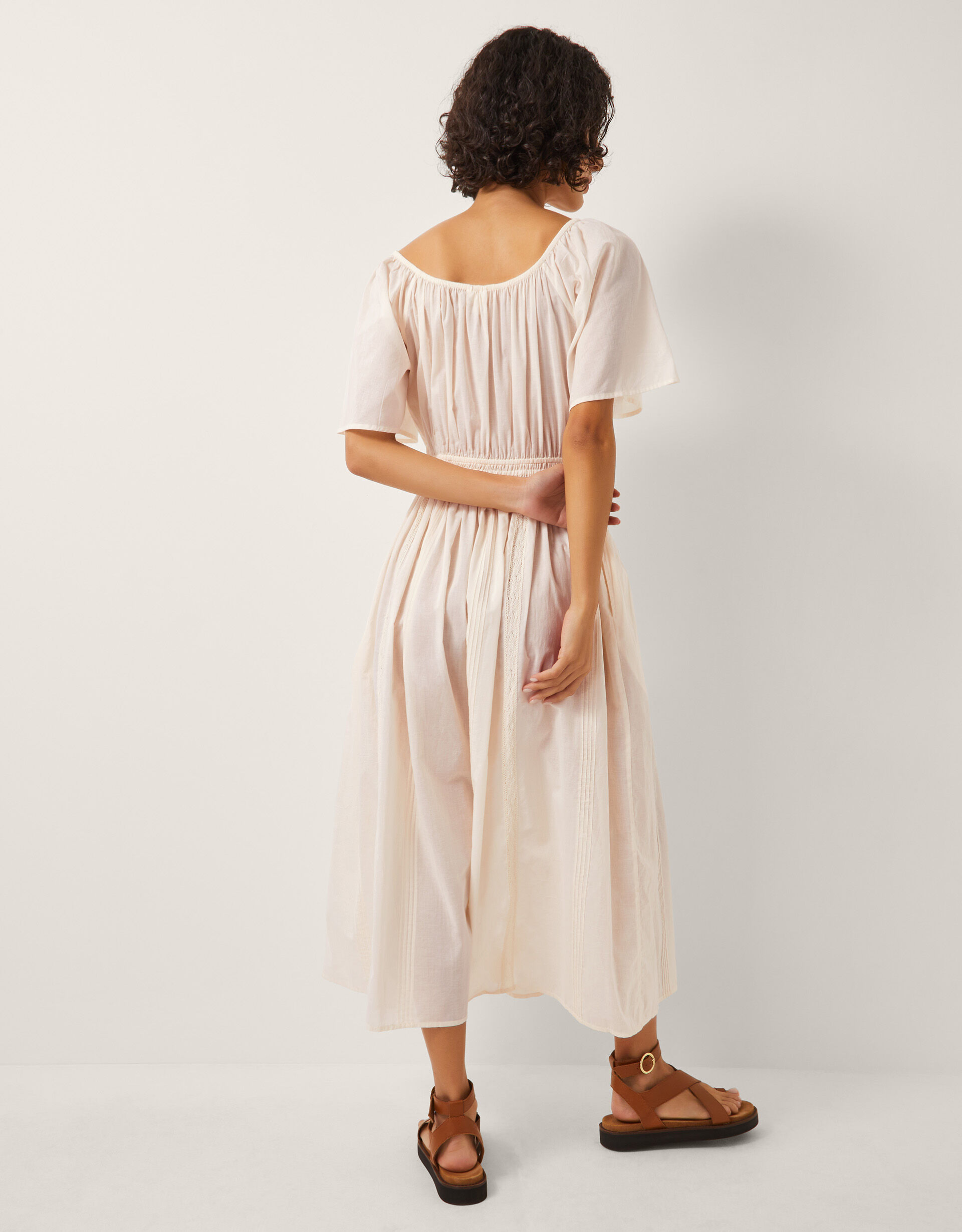Lane Pintuck Lace Midi Dress Ivory