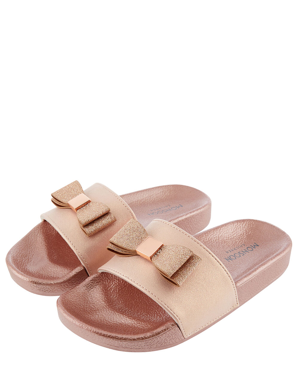 Glitter Bow Rose Gold Sliders Gold | Girls' Sandals | Monsoon UK.