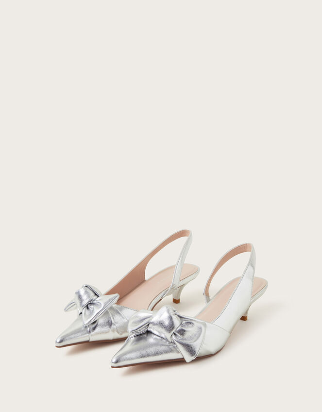 Bronte Metallic Bow Slingback Kitten Heels Silver | Occasion Shoes | Monsoon UK.