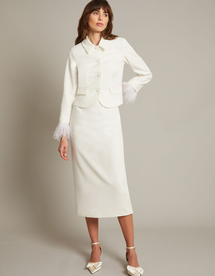 Luisa Feather Cuff Wedding Jacket Ivory