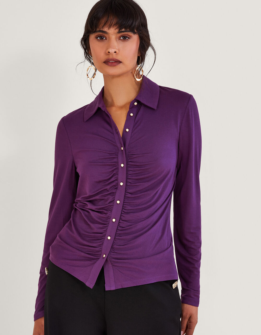 Ruched Jersey Shirt Purple | Blouses & Shirts | Monsoon UK.