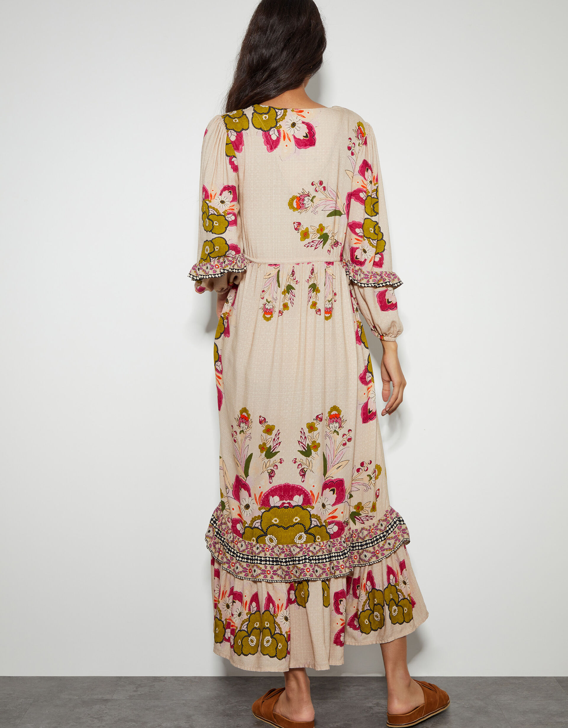 Kara Long Sleeve Floral Ruffle Maxi Dress Ivory