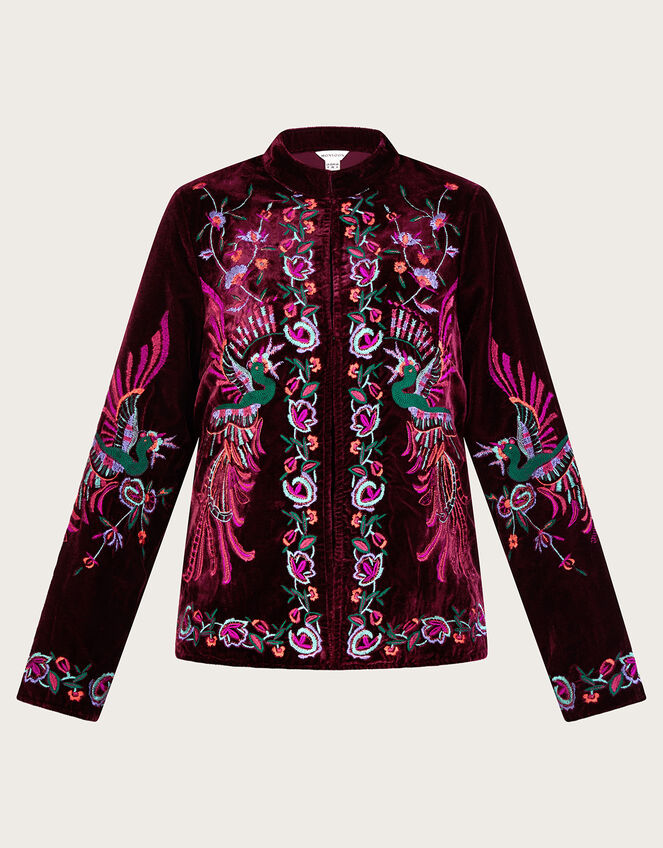 Verina Embroidered Velvet Jacket Red | Women's Jackets | Monsoon UK.