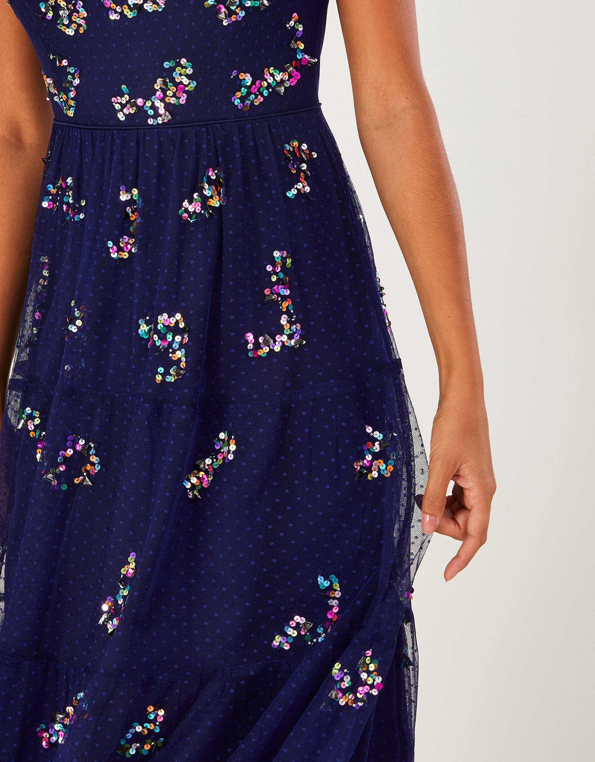 Suzie Spot Mesh Embellished Midi Dress Blue