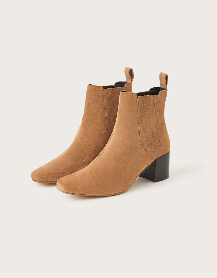 Square Toe Suede Chelsea Boots Tan
