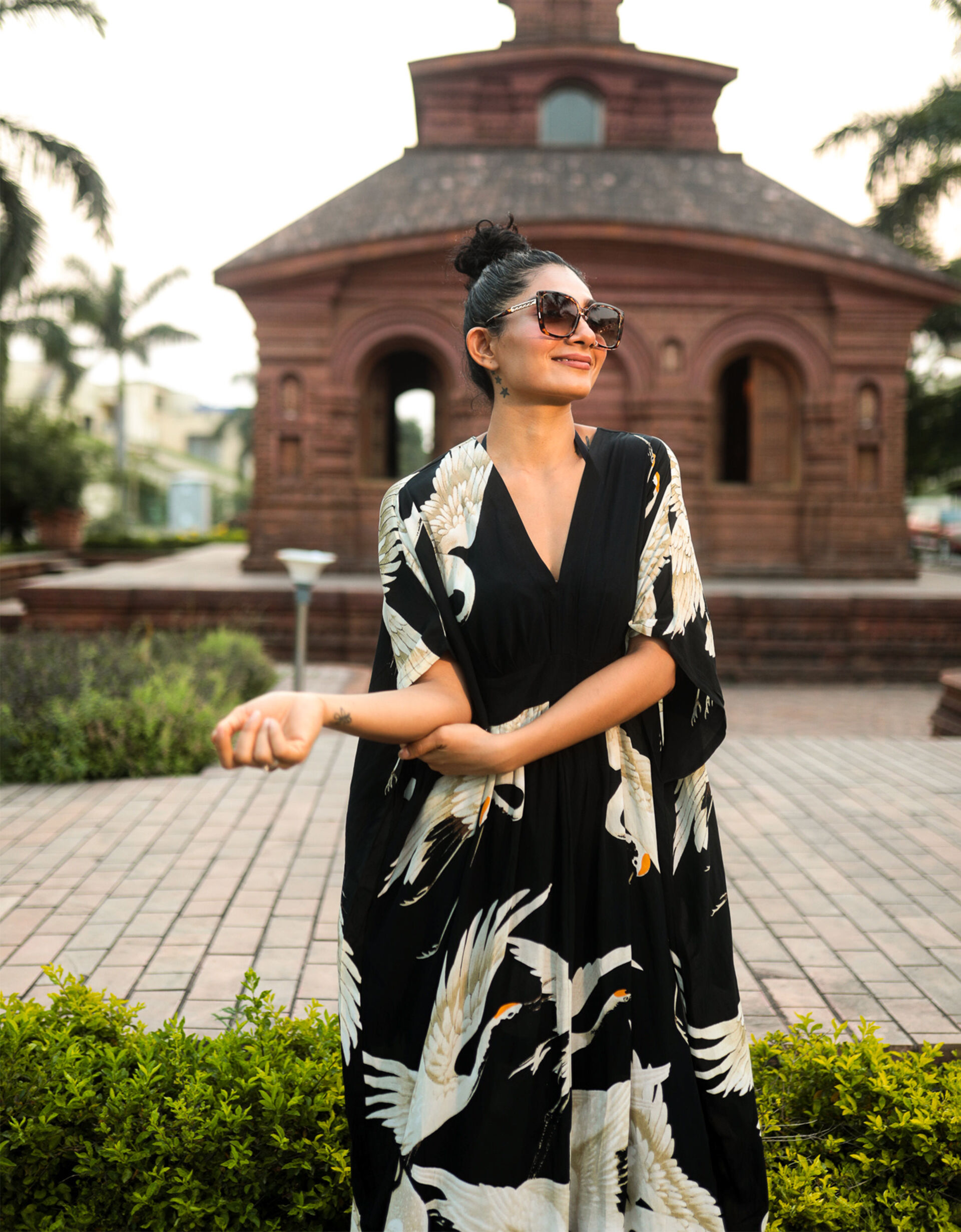 One Hundred Stars Stork Print Maxi Kaftan