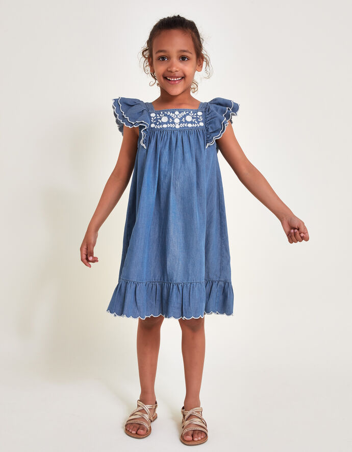 Embroidered Chambray Dress Blue | Girls' Dresses | Monsoon UK.