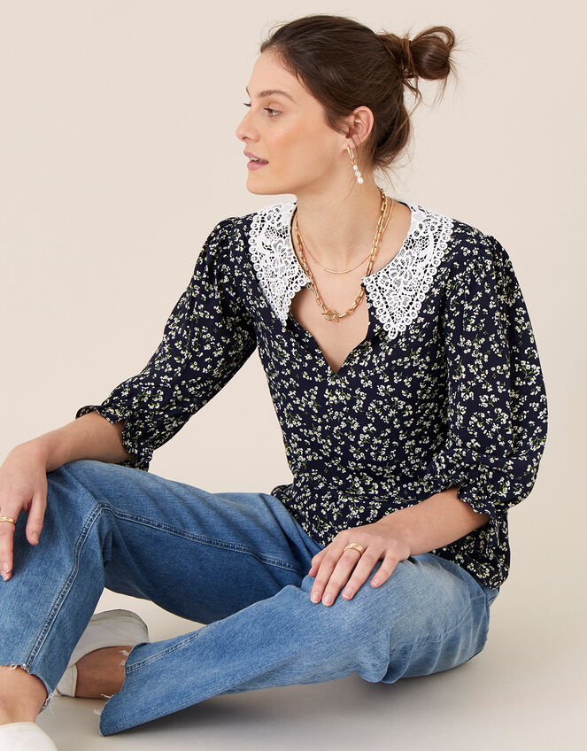 Lace Collar Ditsy Floral Top | Tops & T-shirts | Monsoon UK.