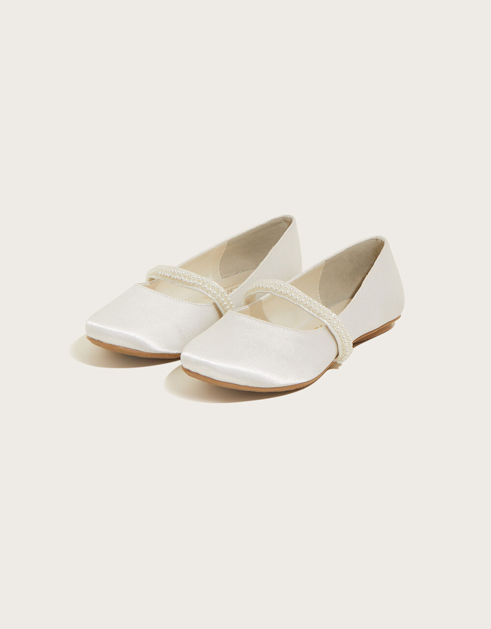 Pearl Strap Satin Communion Ballerina Flats White | Girls' Flat Shoes ...