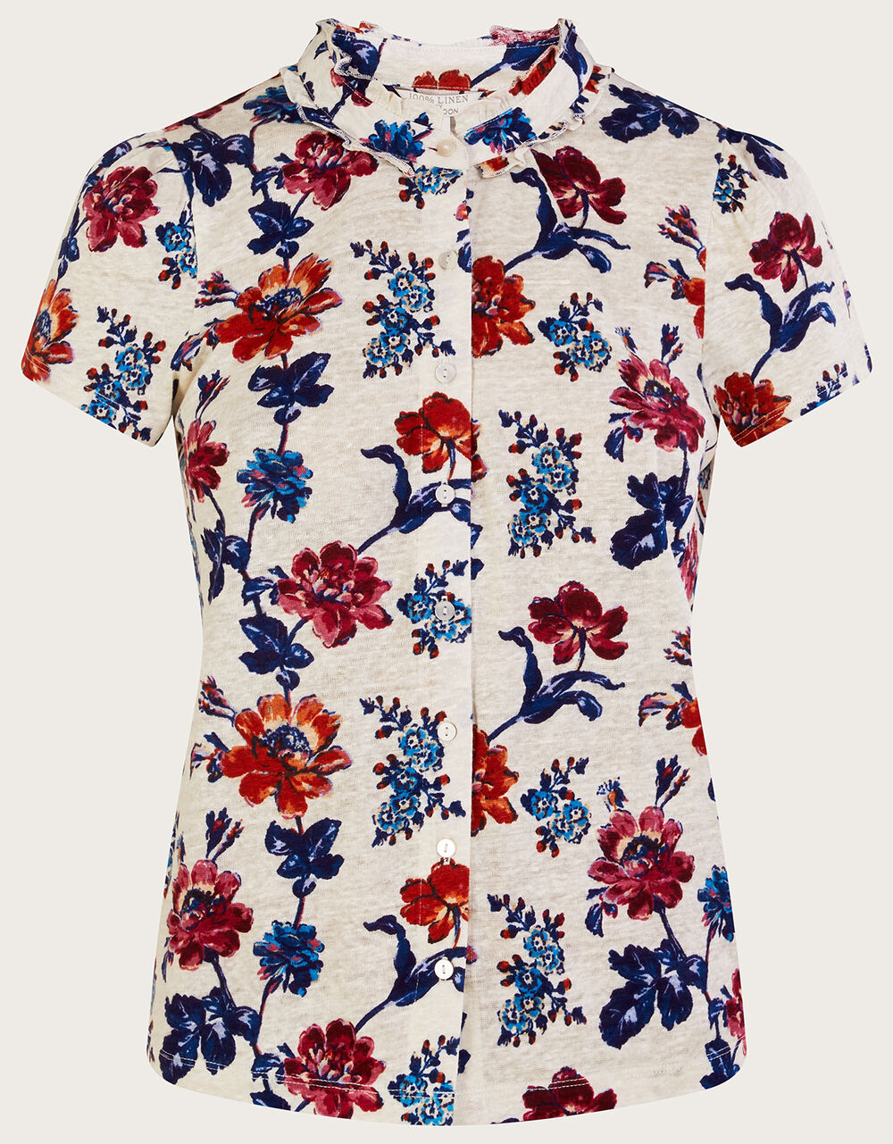 Printed Floral Cap Sleeve Linen Top Multi | Linen | Monsoon UK.