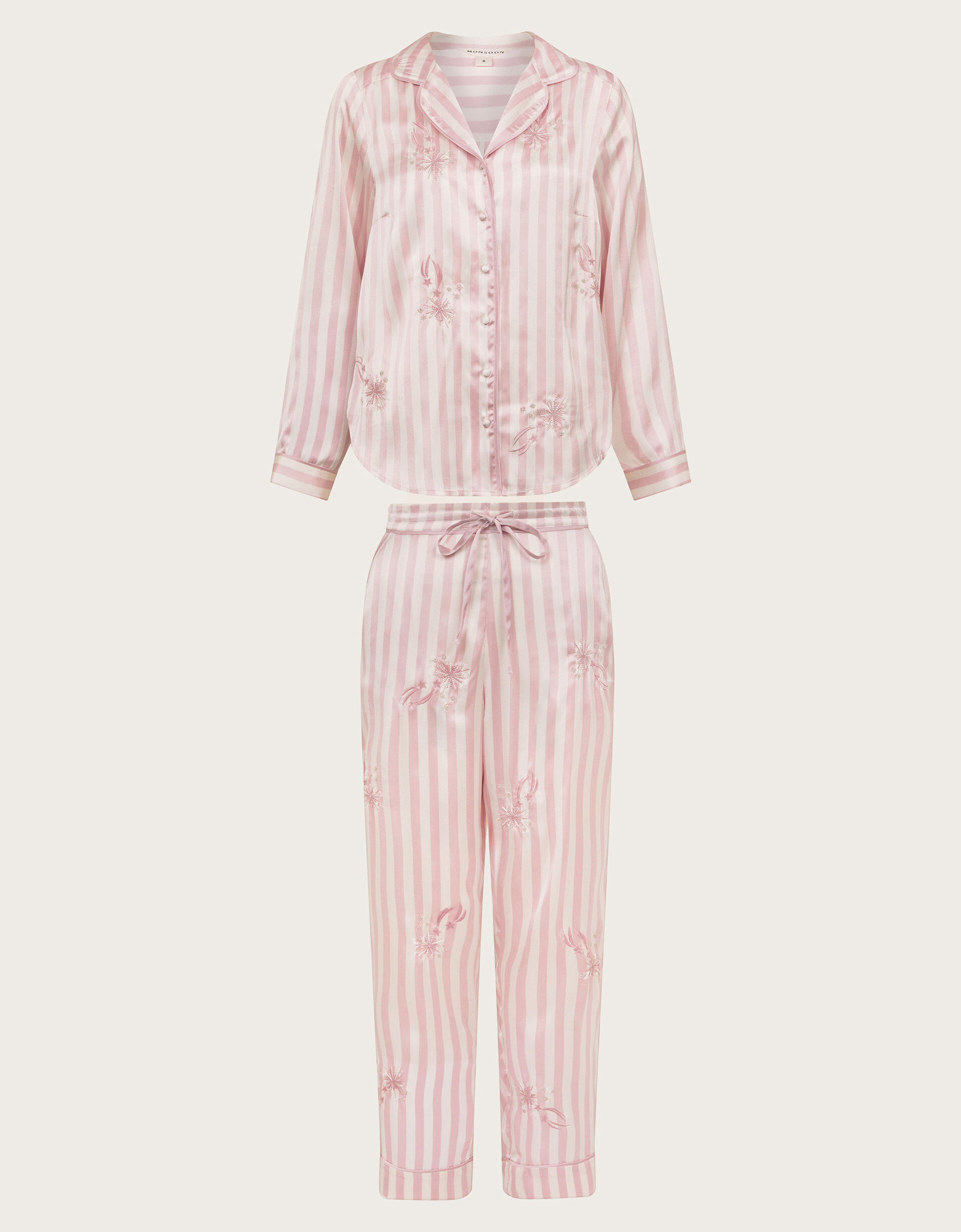 Molly Embroidered Stripe Pyjama Set Pink | Pyjamas | Monsoon UK.