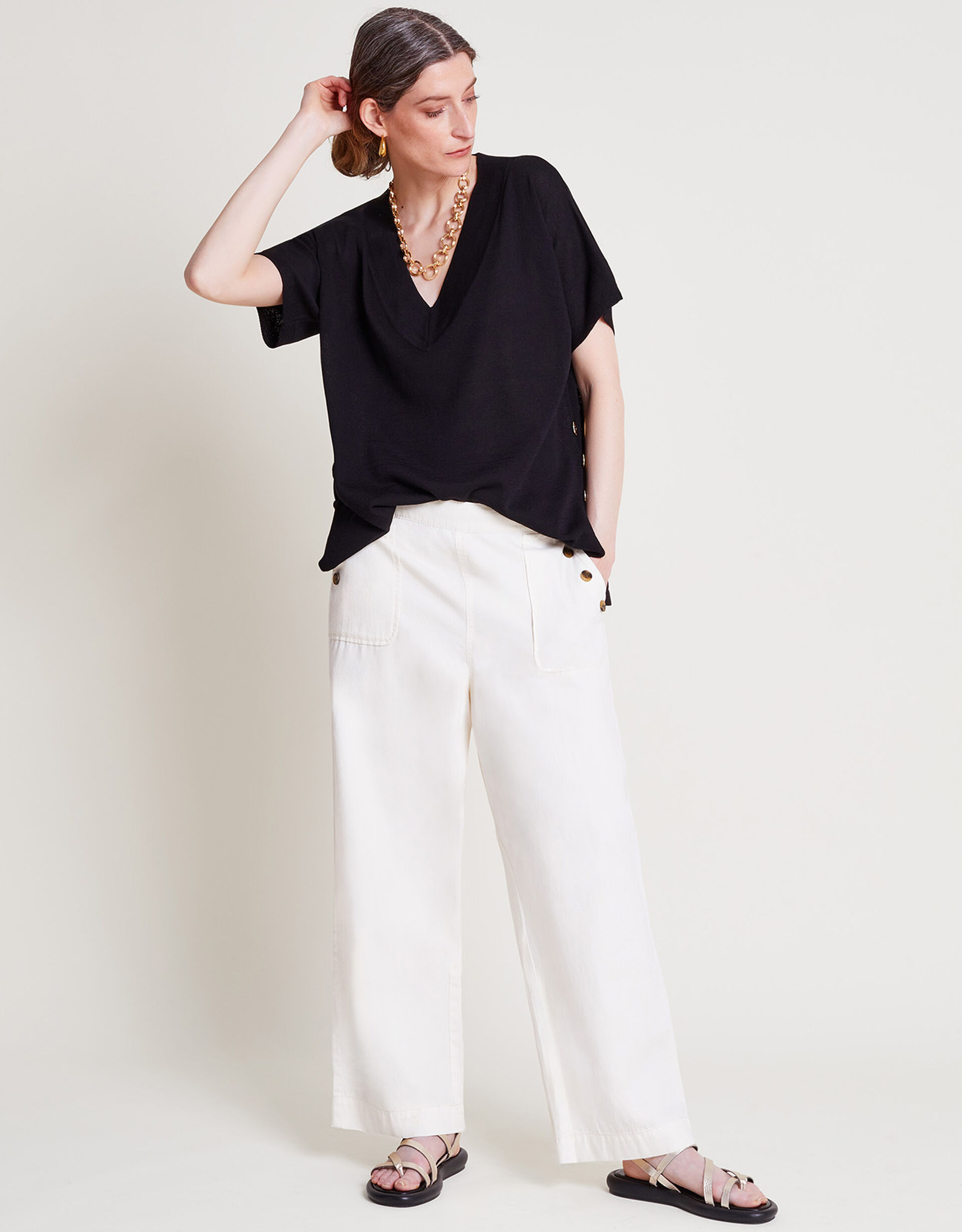 Bel Button Knit Top Black | Knitwear | Monsoon UK.