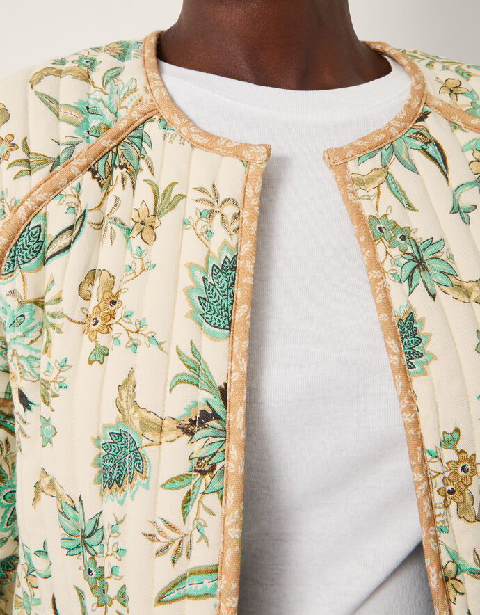 Saoirse Reversible Floral Quilted Jacket Ivory | Women's Jackets ...