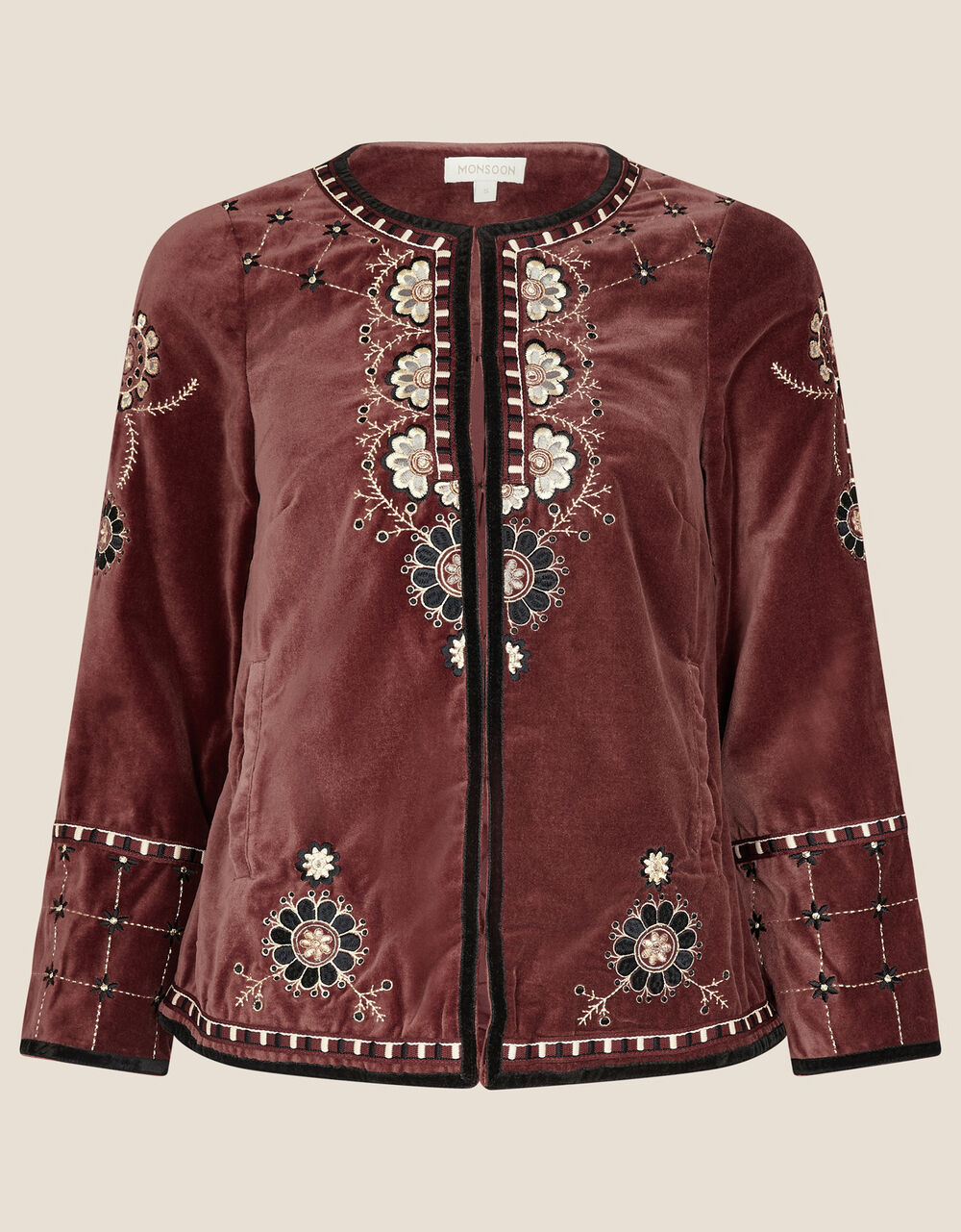 Embroidered Velvet Jacket Brown | Women's Jackets | Monsoon UK.