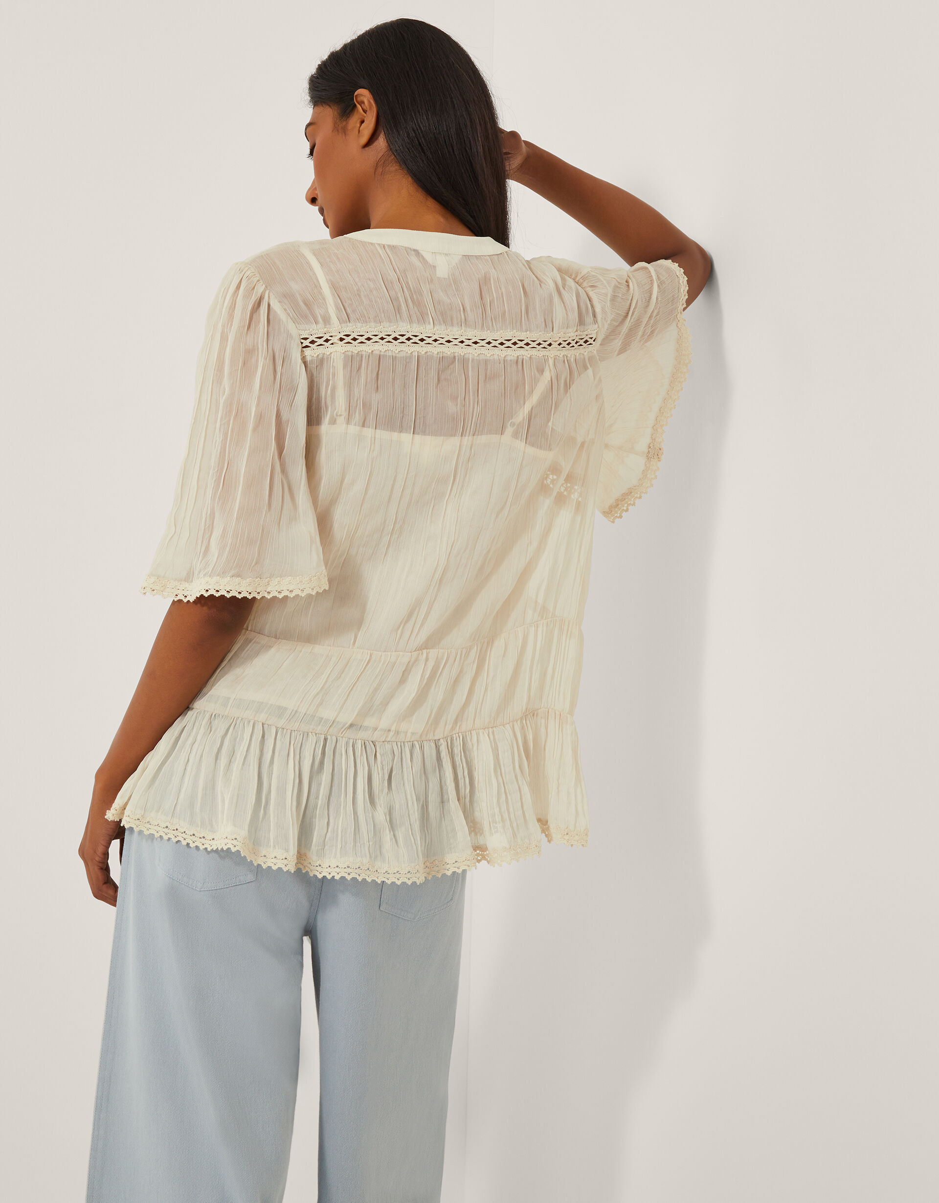 Edith Floaty Lace Top Ivory | Tops & T-shirts | Monsoon UK.