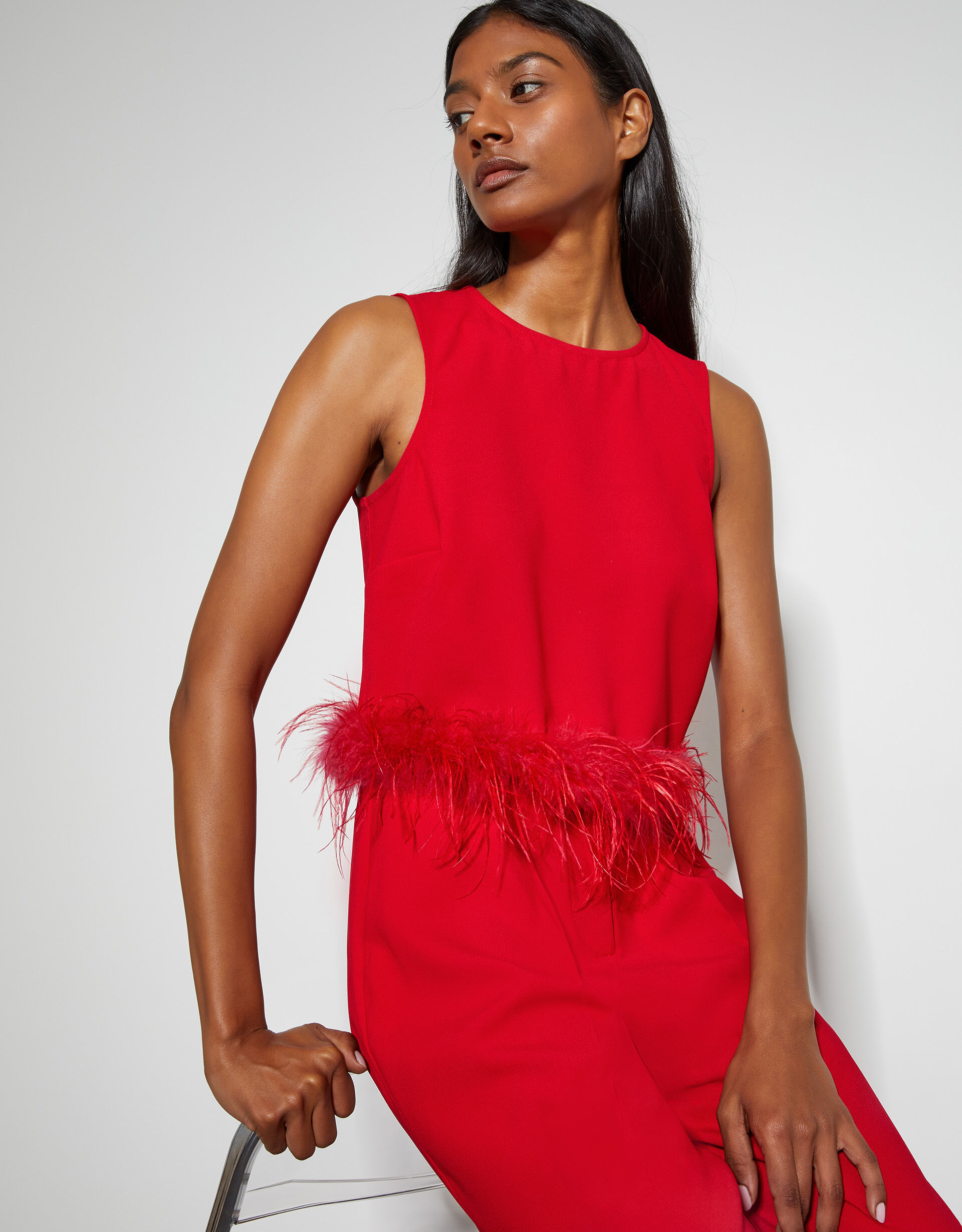 Monsoon x Sarah Corbett-Winder Feather Trim Crop Top Red | Tops & T ...