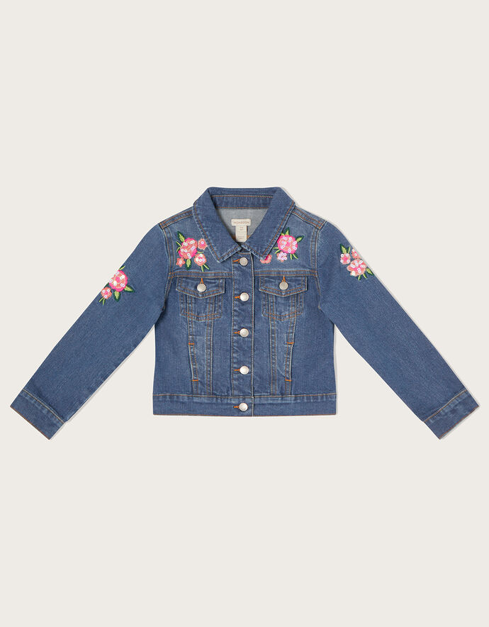 Flower Embroidered Denim Jacket Blue | Girls' Coats & Jackets | Monsoon UK.