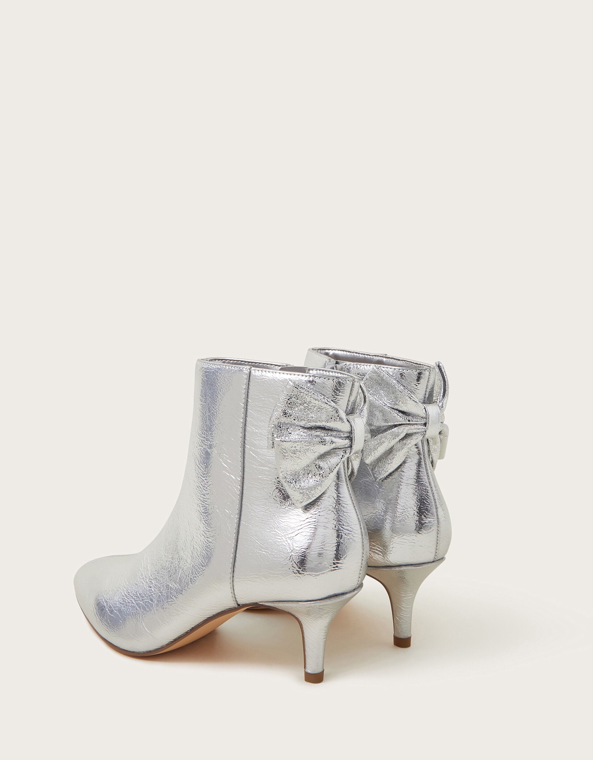 Evie Kitten Heel Bow Boots Silver