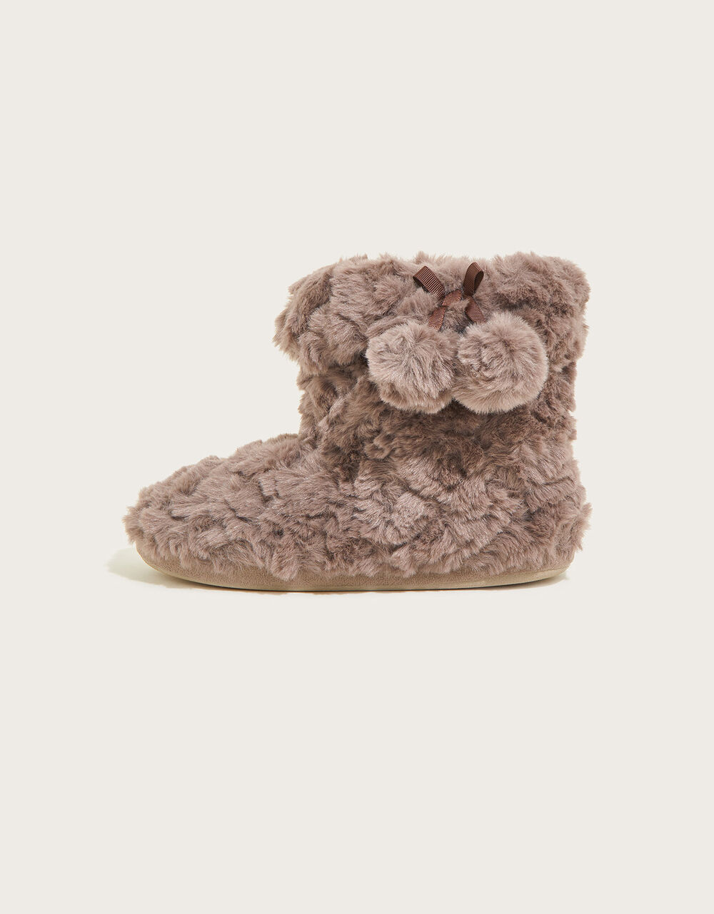 Faux Fur Pom-Pom Slipper Boots Mink | Women's Shoes | Monsoon UK.