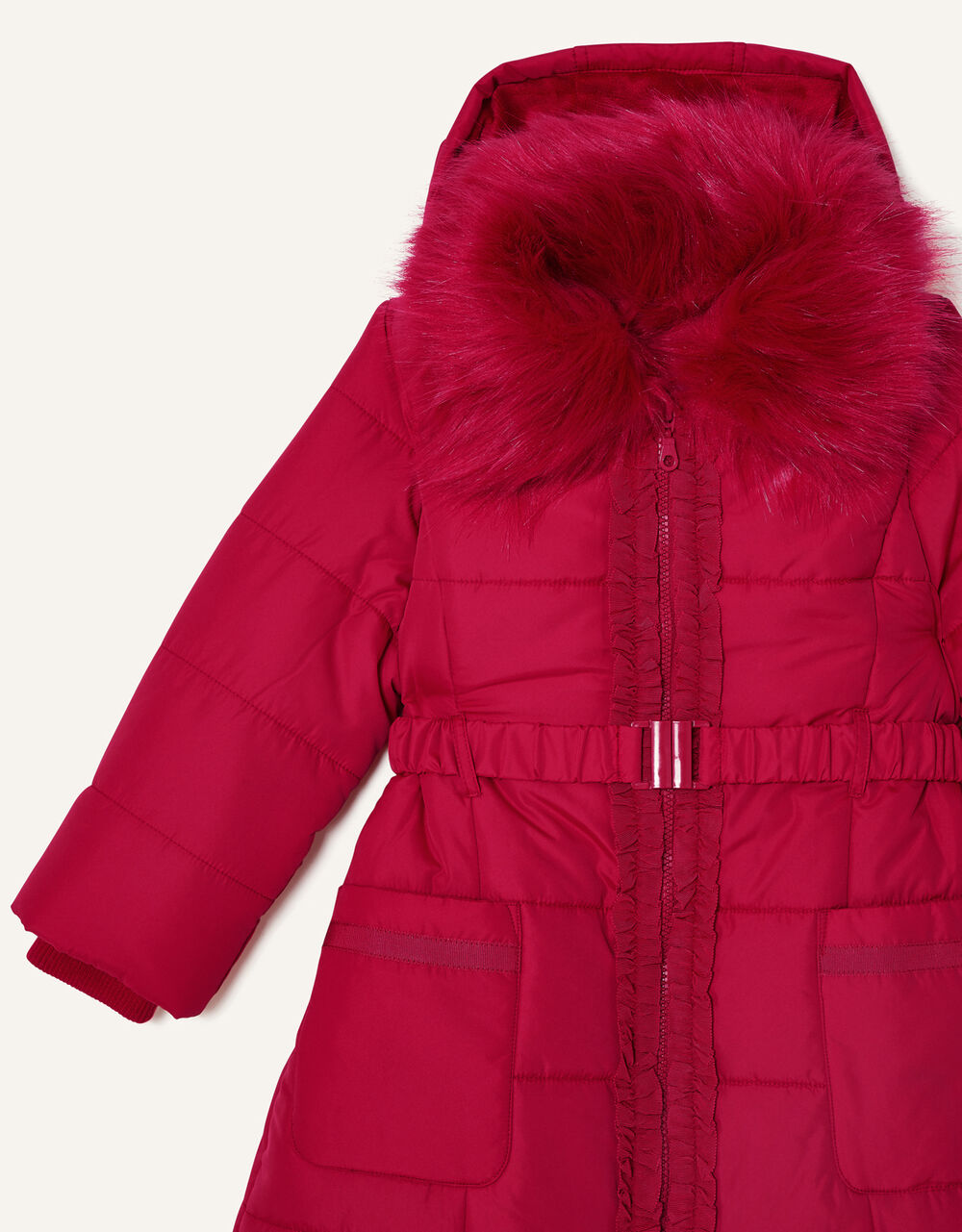 Ruffle Padded and Hooded Coat Red | Girls' Coats & Jackets | Monsoon UK.