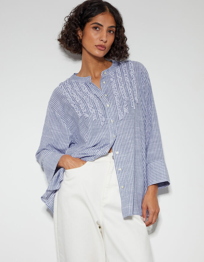 Laura Ruffle Blouse Blue | Tops & T-shirts | Monsoon UK.
