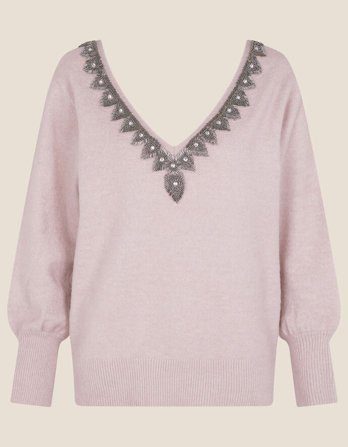 Embellished Back Detail Jumper Pink