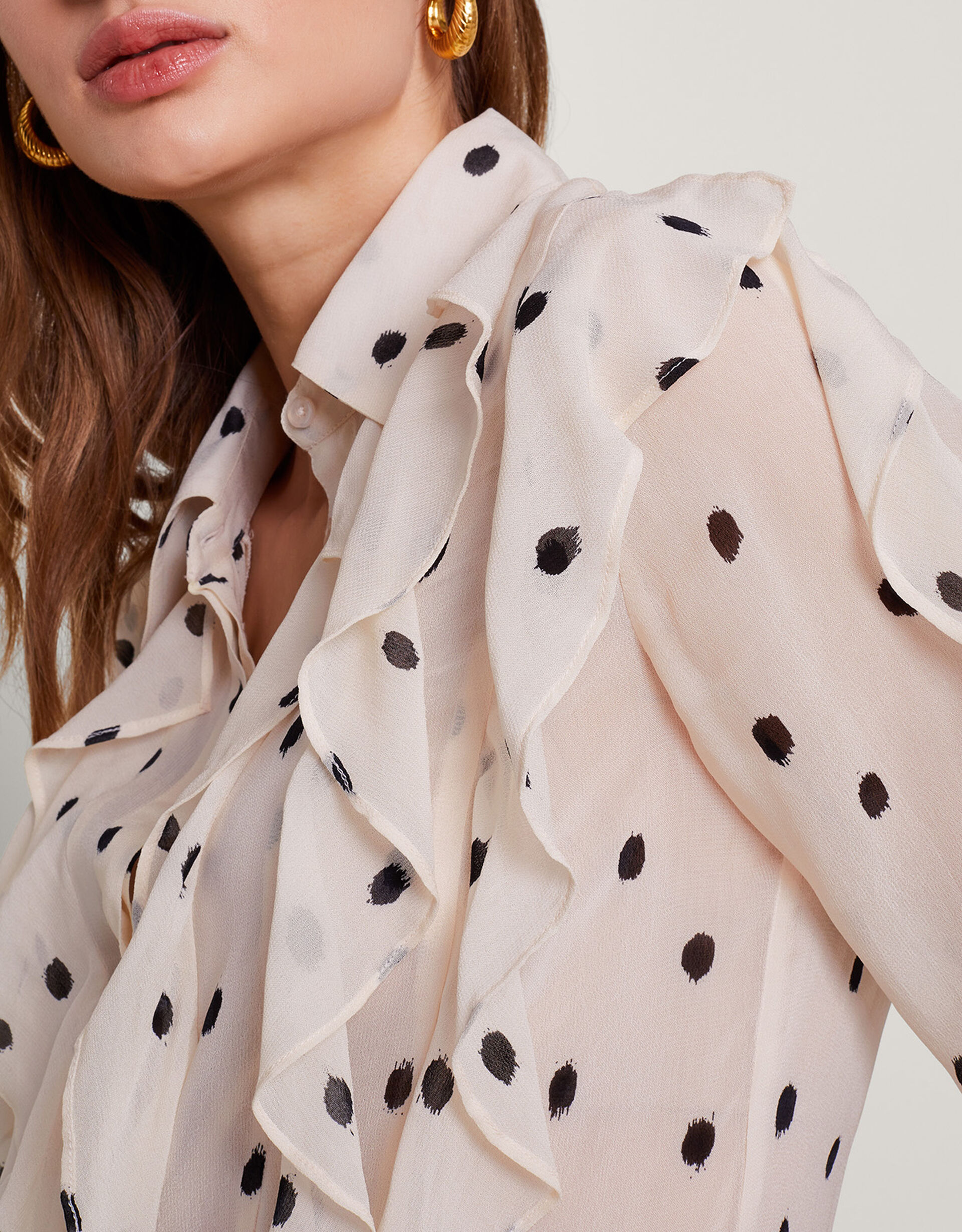 Irene Ruffle Spot Blouse Ivory | Tops & T-shirts | Monsoon UK.