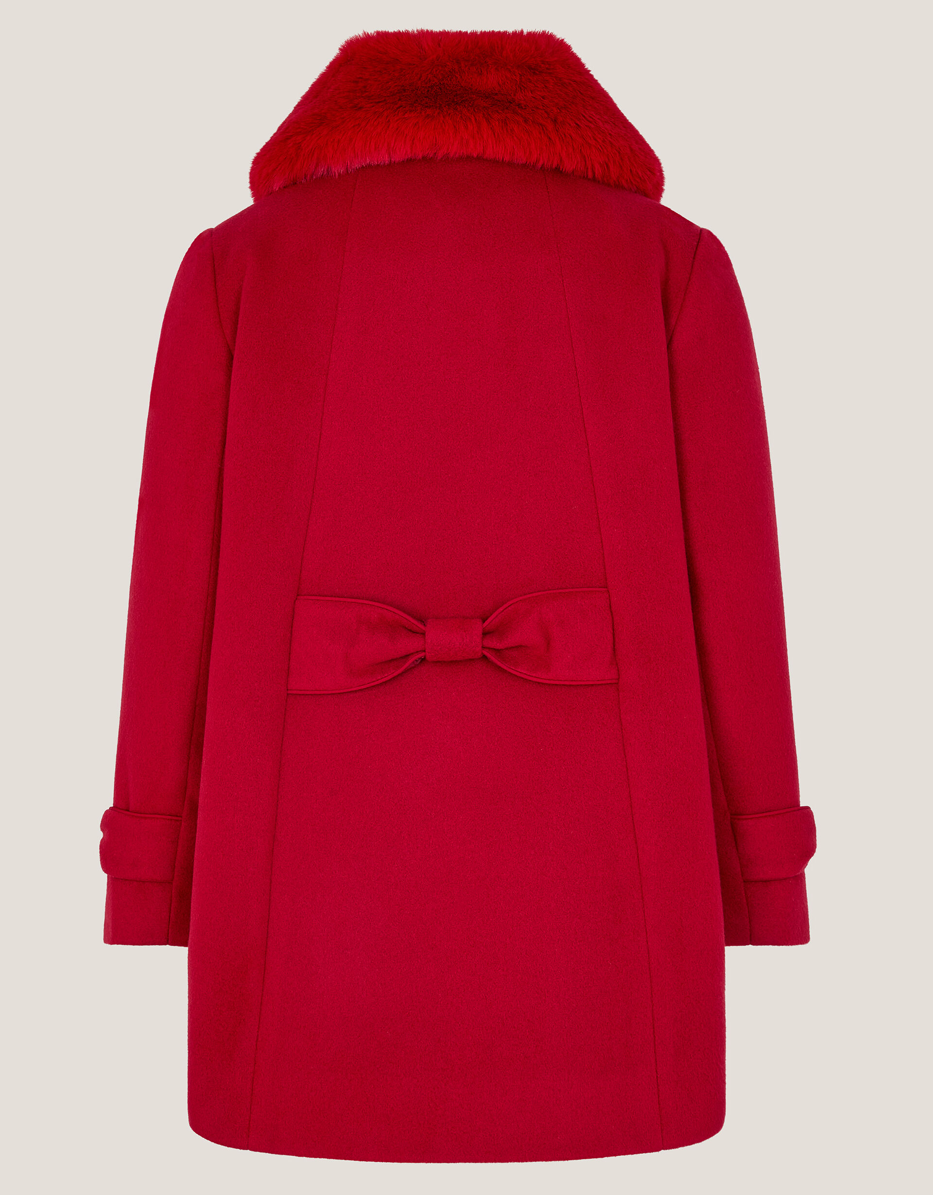Faux Fur Collar Bow Coat Red