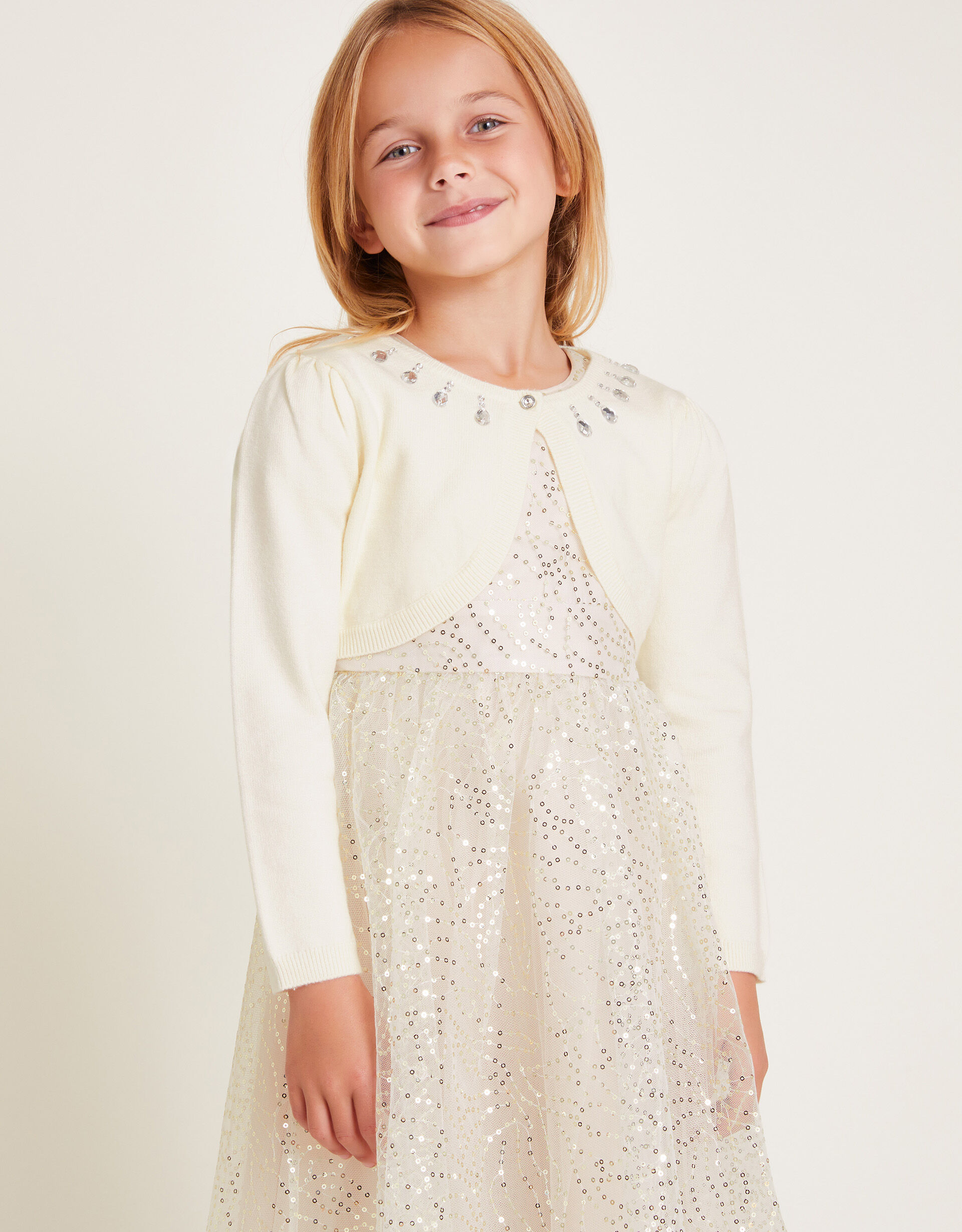 Maisie Diamante Trim Cardigan Ivory | Girls' Cardigans | Monsoon UK.