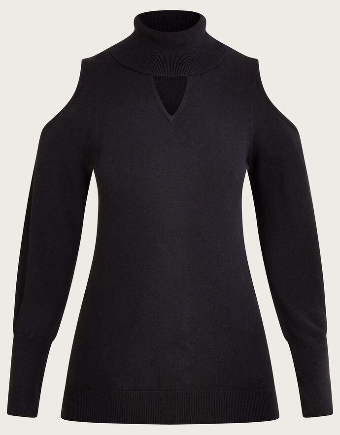 Cold-Shoulder Roll Neck Jumper Black