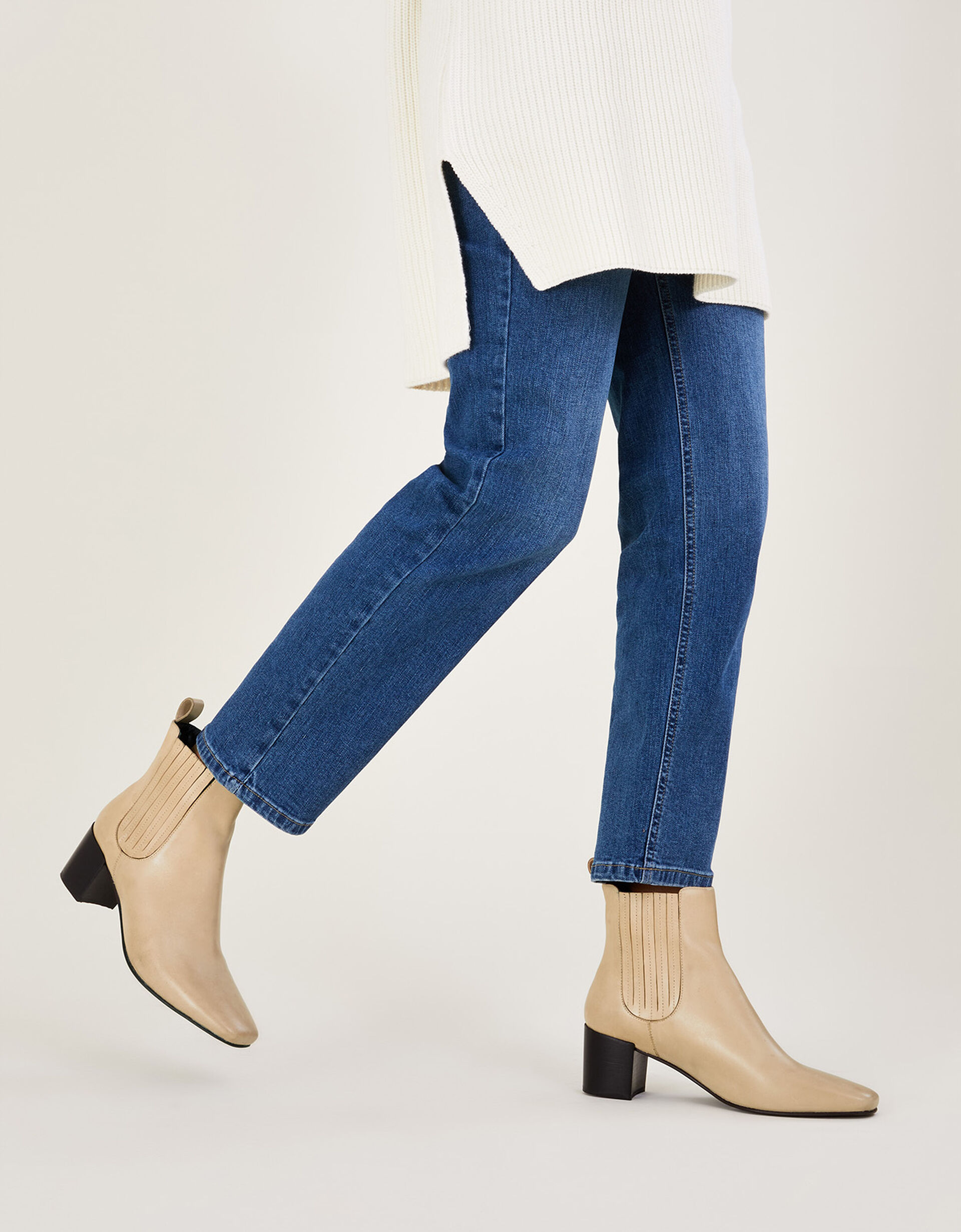 Square Toe Leather Chelsea Boots White