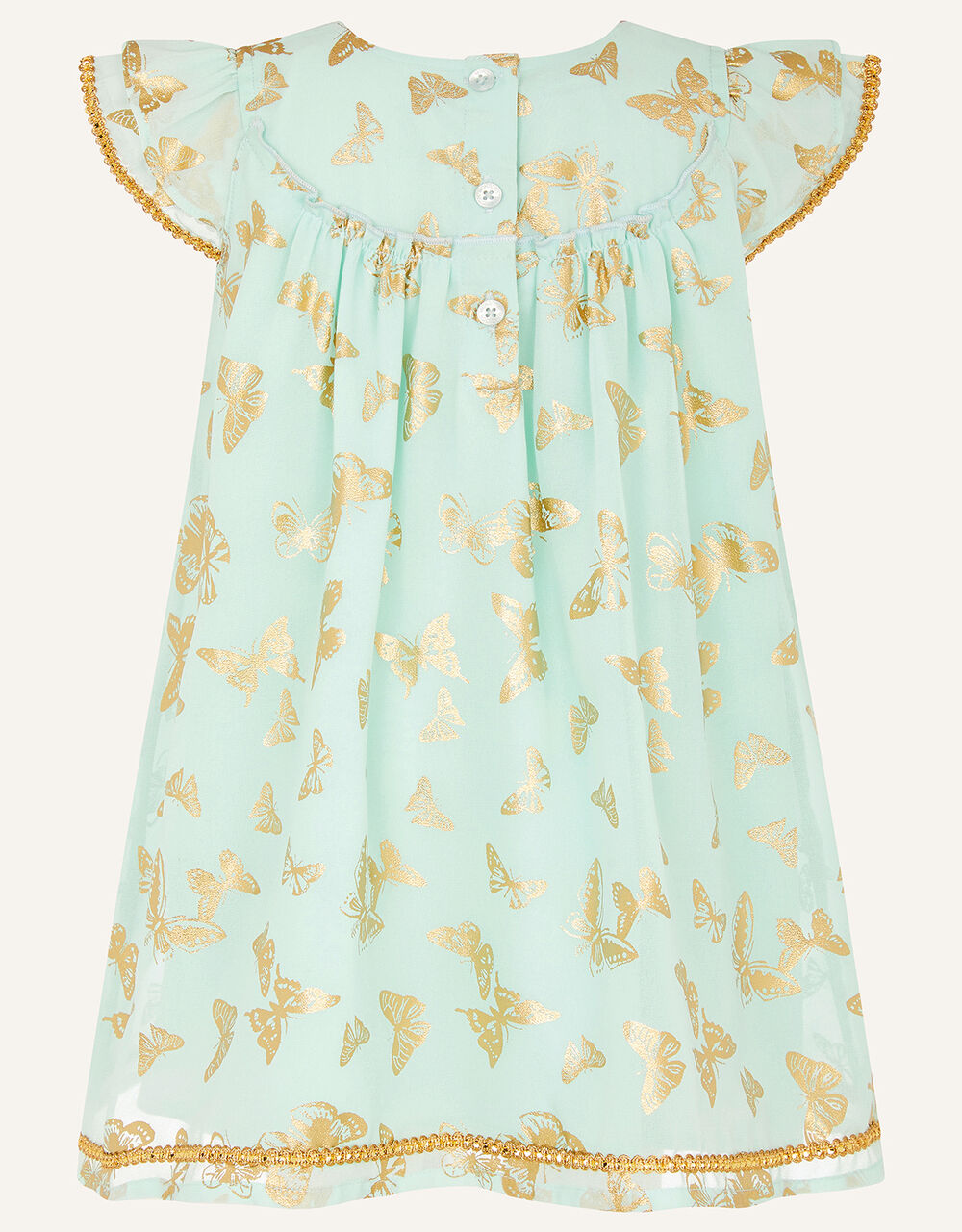 Baby Foil Butterfly Print Dress Green | Baby Girl Dresses | Monsoon UK.