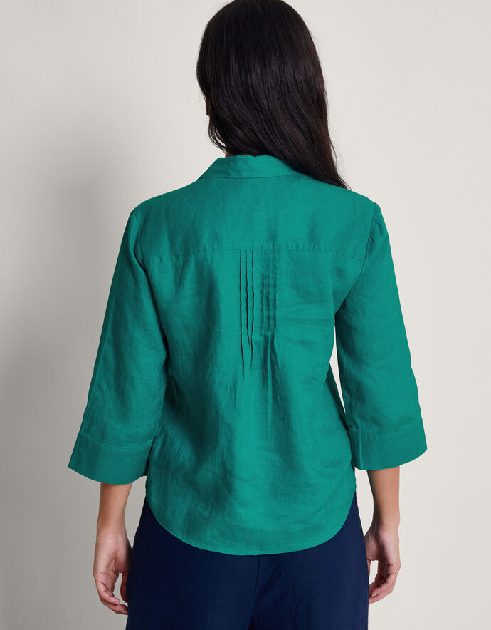 Elsie Pintuck Linen Blouse Teal | Tops & T-shirts | Monsoon UK.