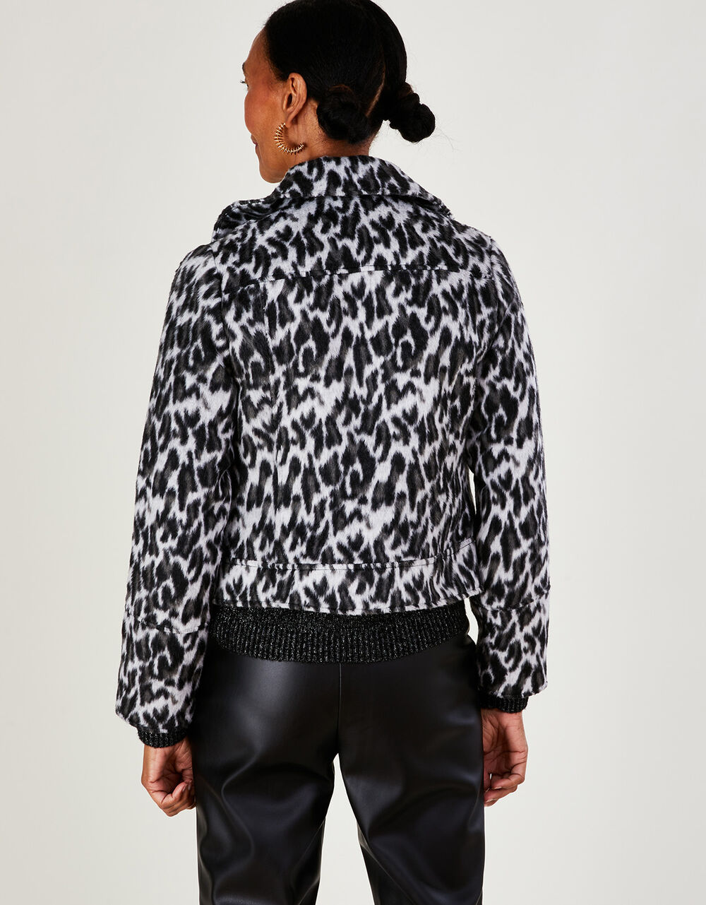 Annie Animal Print Biker Jacket Grey | Women's Jackets | Monsoon UK.