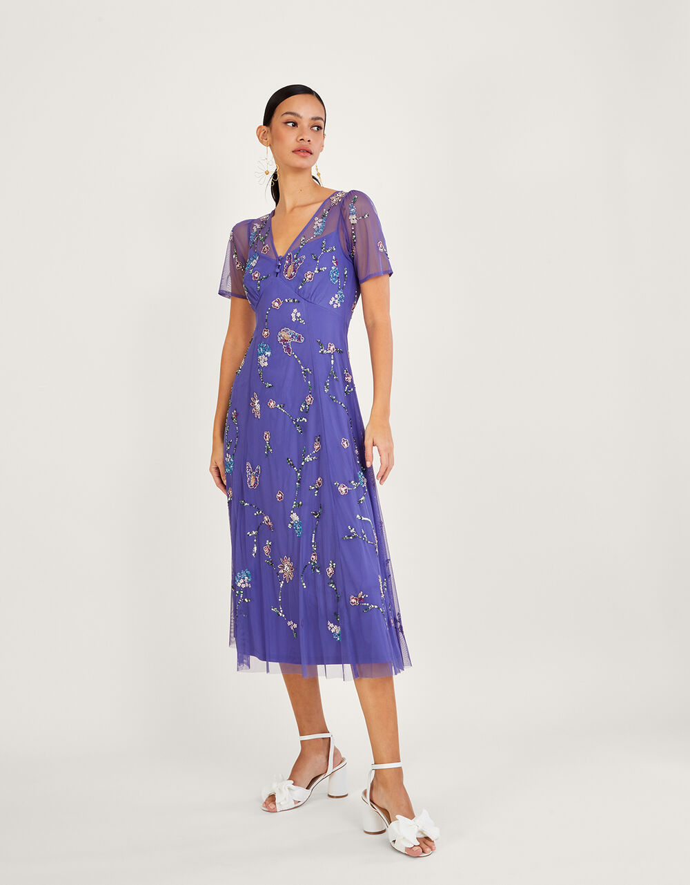 Kathy Embellished Midi Dress in Recycled Polyester Blue | Evening ...