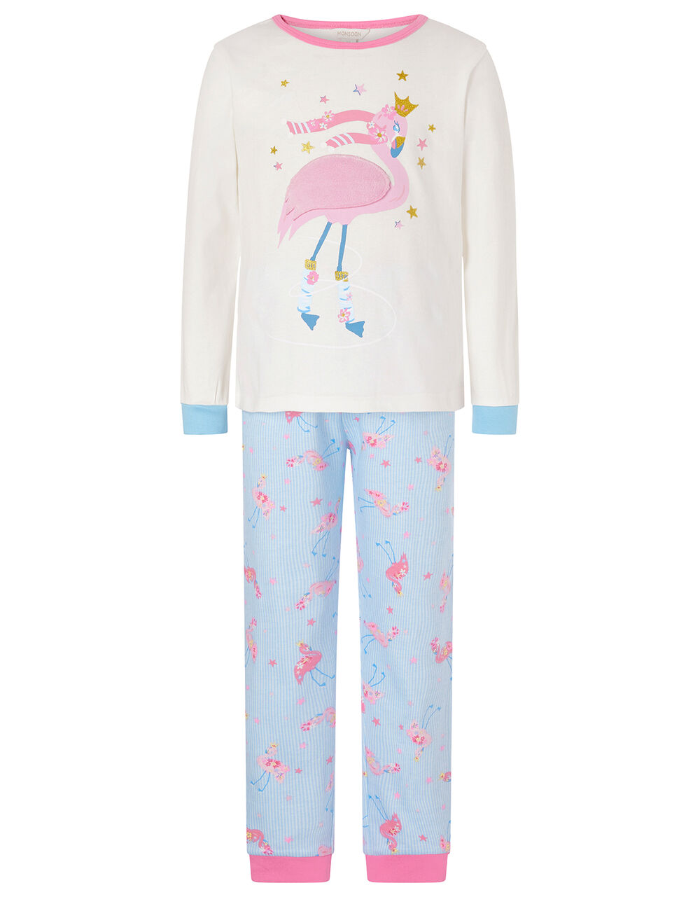 Flamingo Pyjama Set in Cotton Jersey Ivory | Girls' Nightwear | Monsoon UK.
