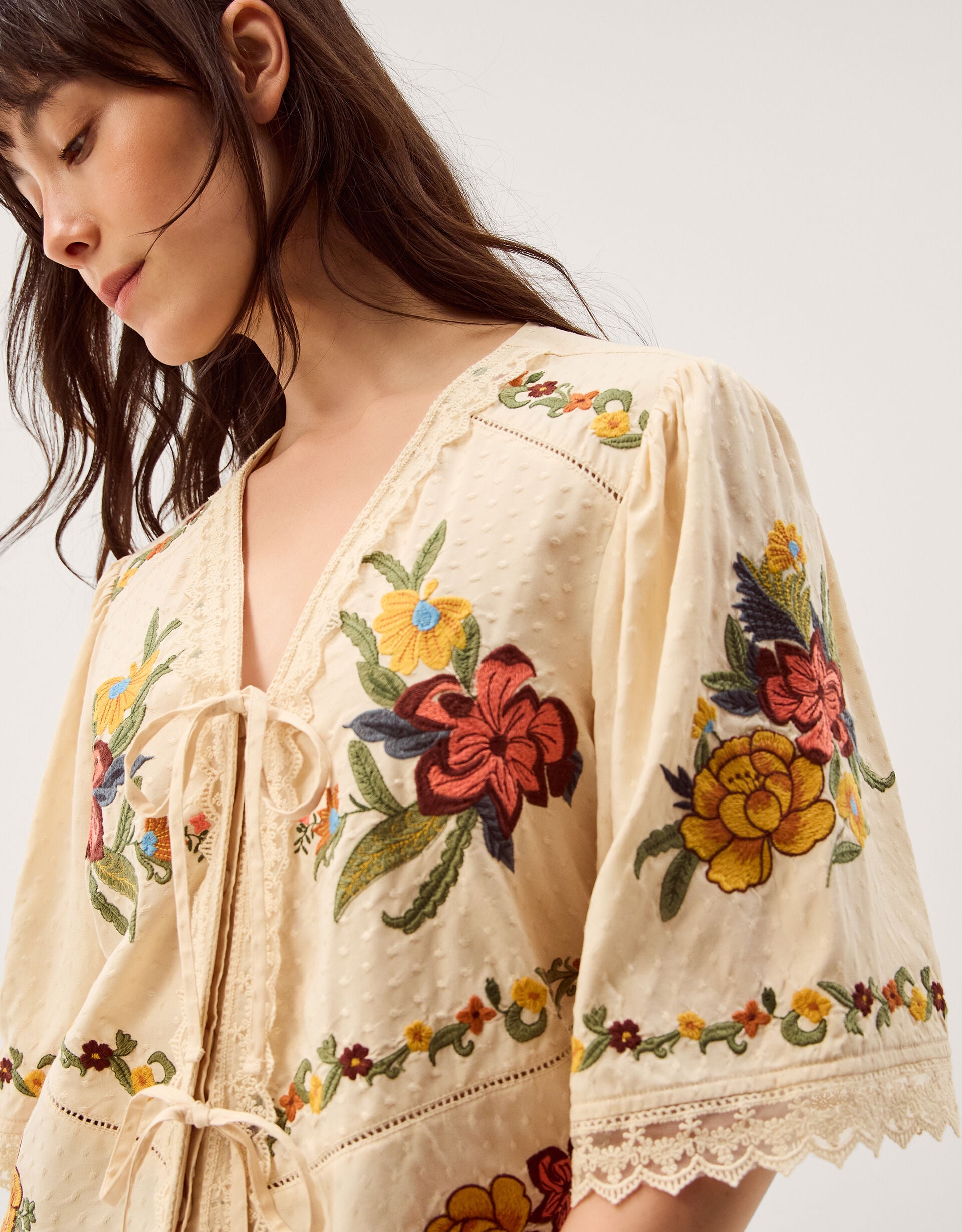Yvette Floral Embroidered Lace Top Cream | Tops & T-shirts | Monsoon UK.