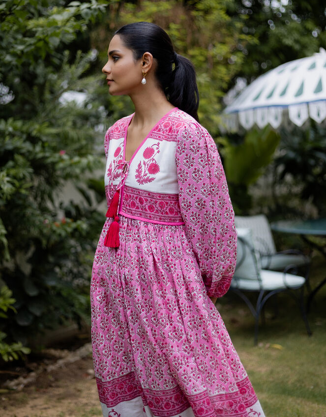 Dilli Grey Jackie Floral Tunic Midi Dress Pink