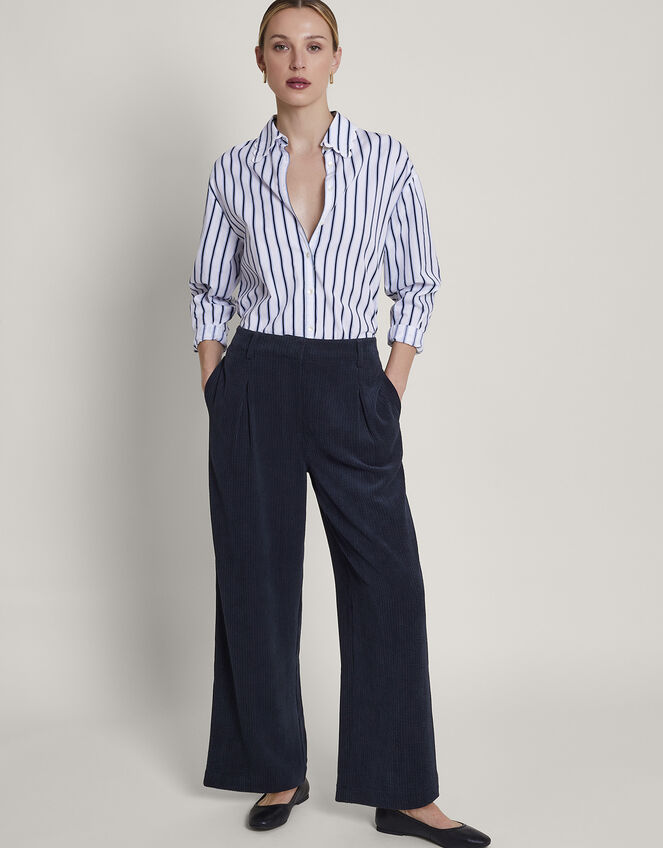 Serena Wide Leg Cord Trousers Blue | Trousers & Leggings | Monsoon UK.