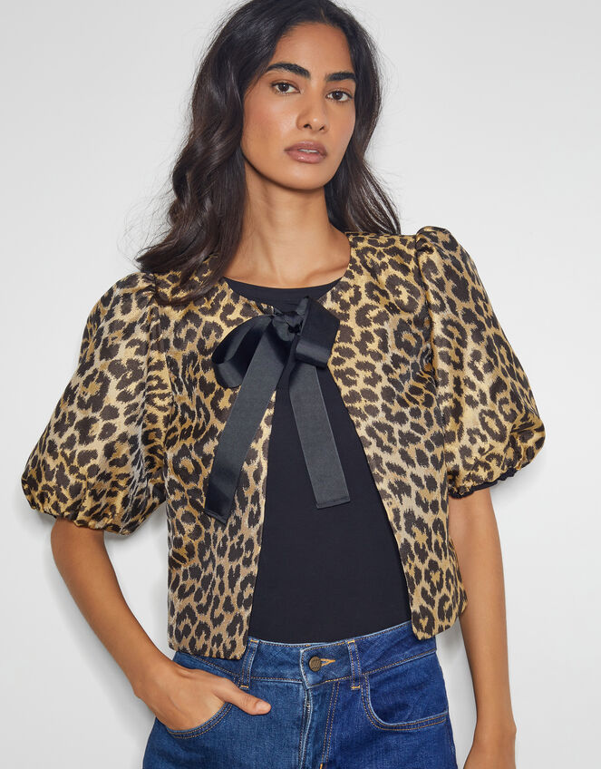 Anne Leopard Print Bow Jacket Brown | Women's Jackets | Monsoon UK.