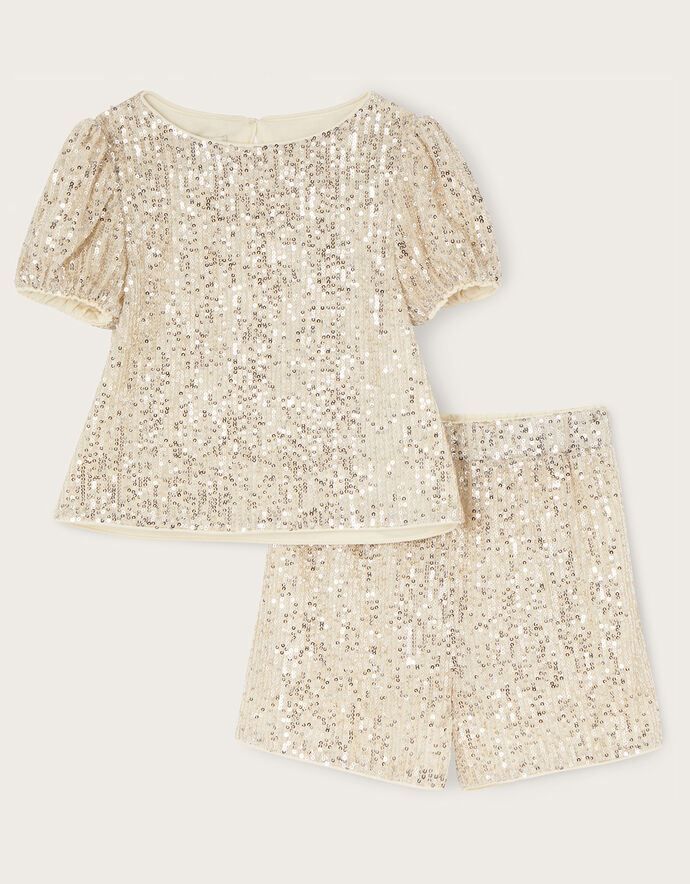 Sequin Top and Shorts Set Natural
